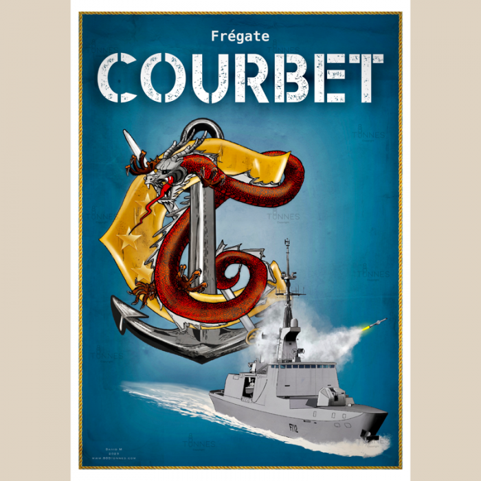 Poster of the french frigate Courbet inspired by the official tampion